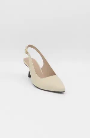 STIVALI NEW YORK STIVALI NEW YORK Leather Slingback Kitten Heel Ivory