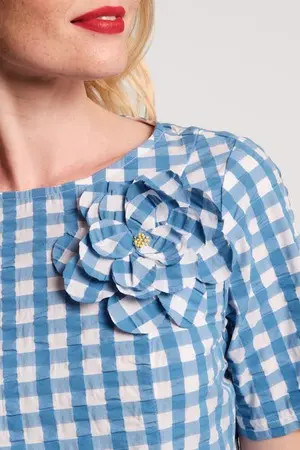 FRANCES VALENTINE Michelle Midi Dress In Gingham - Blue/white