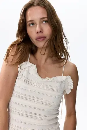 H&M Pointelle-knit Tie-strap Top