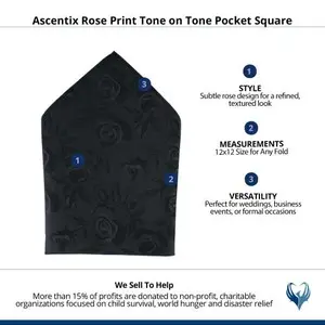 ASCENTIX Rose Print Tone On Tone Pocket Square - Black