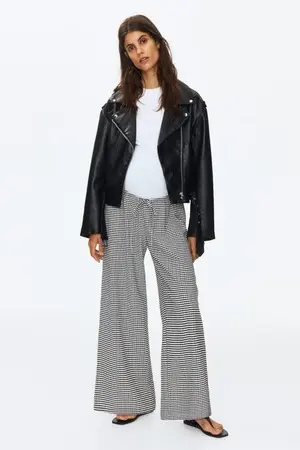 H&m Mama Textured Drawstring Trousers - Black/checked