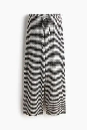 H&m Mama Textured Drawstring Wide Leg Trousers - Black/checked