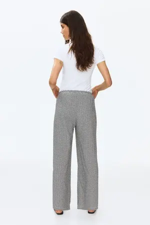 H&m Mama Textured Drawstring Wide Leg Trousers - Black/checked
