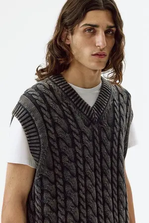 H&M Relaxed-fit Cotton Sweater Vest - Navy Blue
