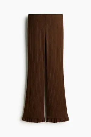H&m Flared Rib-knit Trousers - Brown