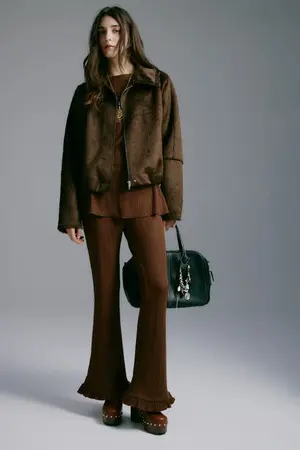 H&m Flared Rib-knit Trousers
