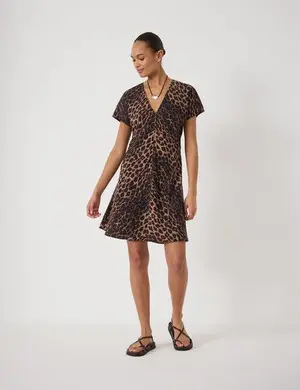 HUSH Grace Air Flow V-neck Mini Dress - Soft Leopard