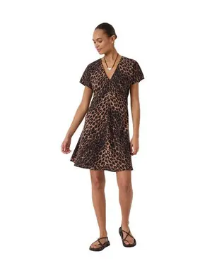 HUSH Grace Air Flow V-neck Mini Dress - Soft Leopard
