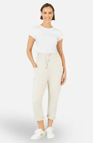 YUMI Relaxed Stretch Cotton Trousers With Tie Waist