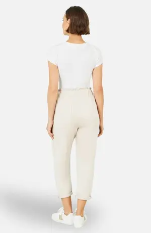 YUMI Relaxed Stretch Cotton Trousers With Tie Waist