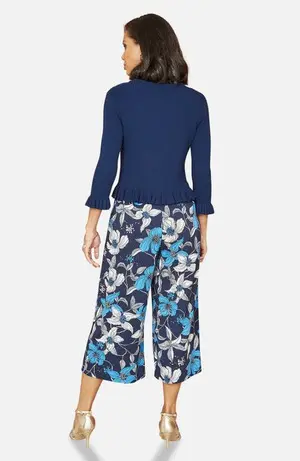 YUMI Ribbed Tie-up Cardigan With Frill Hem And Cuffs