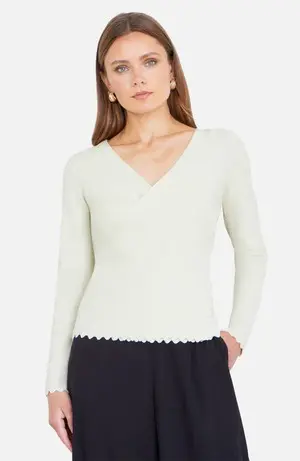 YUMI Metallic Thread Rib Wrap Knitted Top