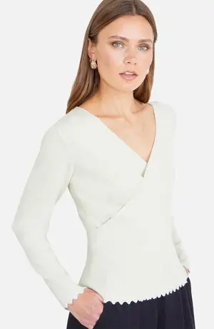 YUMI Metallic Thread Rib Wrap Knitted Top