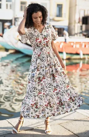 YUMI Botanical Print Midi Dress