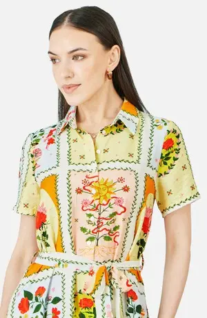 YUMI Sun Patchwork Print Shirt Dress