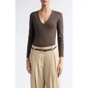 TOTEME Compact Knit V-neck Sweater - Walnut