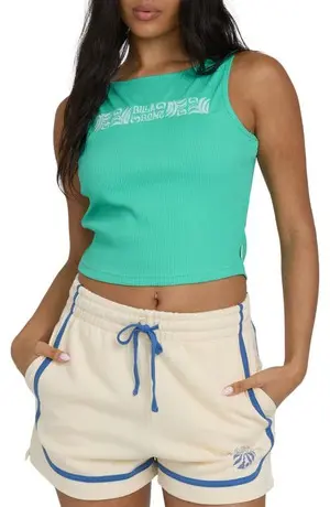 BILLABONG Go For It Embroidered Logo Rib Cotton Tank - Jade
