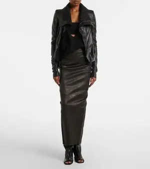 Rick Owens Dirt Pillar Leather Midi Skirt