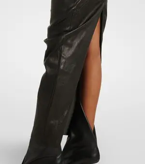 Rick Owens Dirt Pillar Leather Midi Skirt