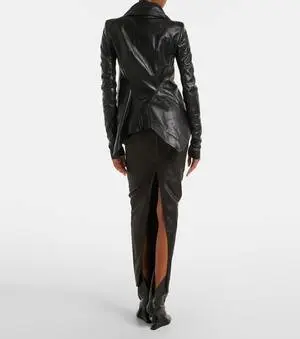 Rick Owens Dirt Pillar Leather Midi Skirt