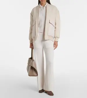 Eleventy Herringbone Wool-blend Down Bomber Jacket - Beige