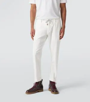 Eleventy Slim Fit Cotton Blend Drawstring Waist Pants - White