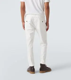 Eleventy Slim Fit Cotton Blend Drawstring Waist Pants - White