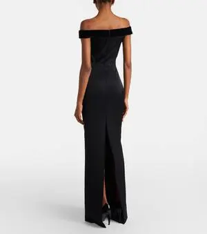 David Koma Off-the-shoulder Velvet-trimmed Gown