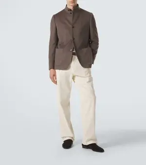 LARDINI Taupe 100% Cashmere Jacket With Stand Collar