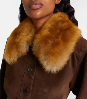 Saint Laurent Belted Shearling-trimmed Suede Jacket