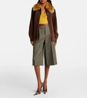 Saint Laurent Belted Shearling-trimmed Suede Jacket
