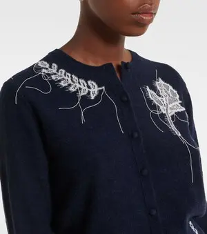 Erdem Embroidered Wool Blend Cardigan - Blue