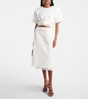 Magda Butrym Lace-trimmed Silk-blend Midi Skirt - White