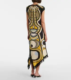 La DoubleJ Fringed Printed Silk Voile Midi Dress