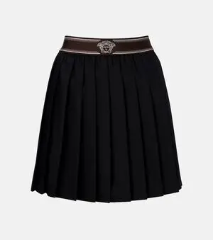 Versace Pleated Wool And Mohair Miniskirt - Black