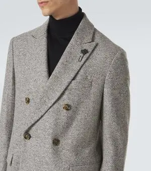 LARDINI Herringbone Double-breasted Virgin Wool Coat
