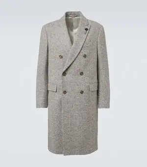 LARDINI Herringbone Virgin Wool Double-breasted Coat - Grey