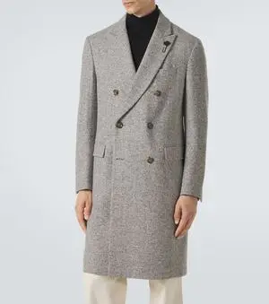 LARDINI Herringbone Virgin Wool Double-breasted Coat