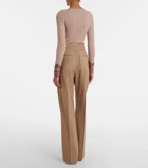 Valentino Garavani Pinstripe Pleated Wool Wide-leg Pants - Beige