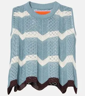 La DoubleJ Chevron Crochet Cotton Crop Top - Blue