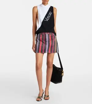 Versace Striped Denim Mini Skirt - Multicoloured