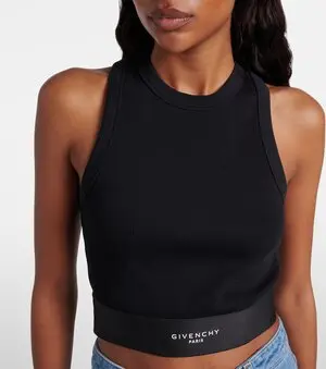 Givenchy Logo Ribbed Cropped Cotton Tank Top - Black