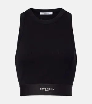 Givenchy Logo Ribbed Cropped Cotton Tank Top - Black