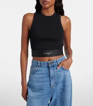 Givenchy Logo Ribbed Cropped Cotton Tank Top - Black