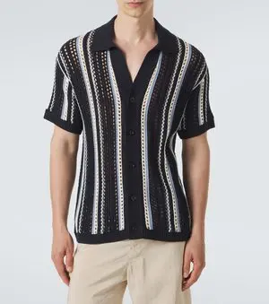 Frescobol Carioca Pinto Crochet Striped Cotton Shirt - Blue