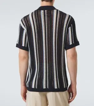 Frescobol Carioca Pinto Crochet Striped Cotton Shirt - Blue