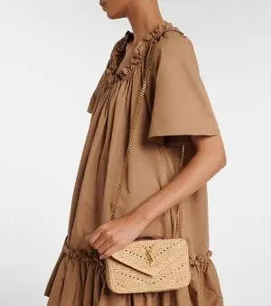 Saint Laurent Loulou Mini Raffia Shoulder Bag - Beige