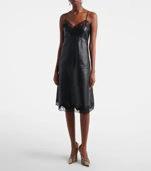 Magda Butrym Lace-trimmed Leather Midi Dress