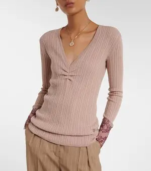 Valentino Garavani Gathered Lace-trimmed Cashmere Sweater