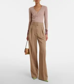 Valentino Garavani Gathered Lace-trimmed Cashmere Sweater